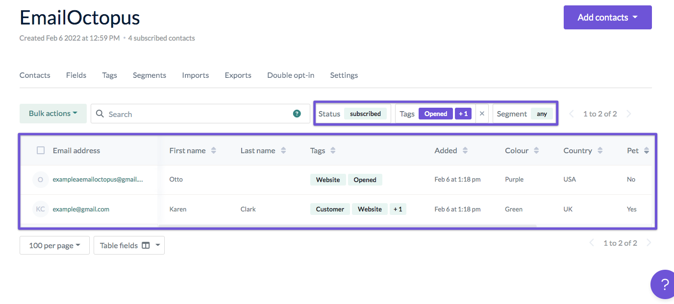 How to sort, order and search for contacts - EmailOctopus knowledge base