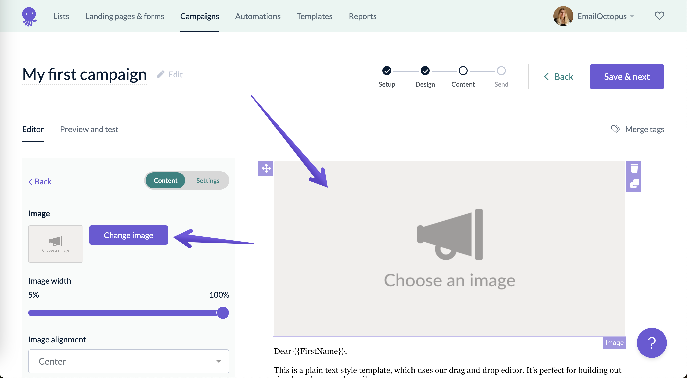 Adding an image to an email - EmailOctopus knowledge base