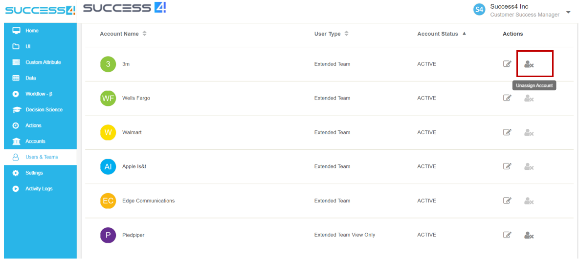 1f. How to unassign an User's account? - Success4 Knowledge Base