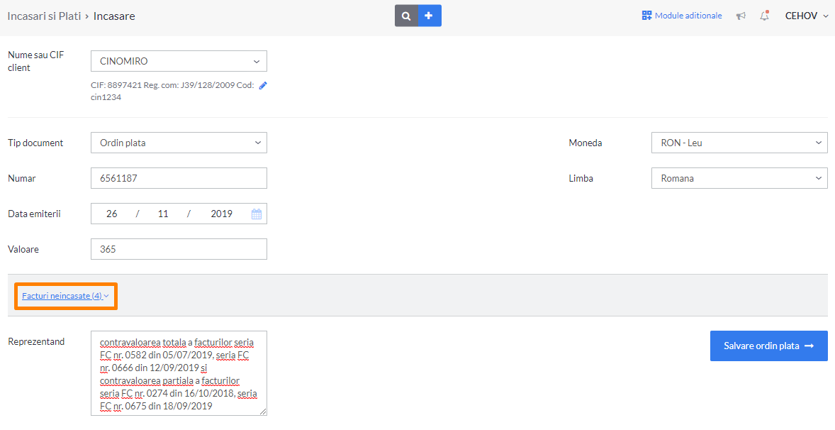 Inregistrarea incasarii din Incasari si Plati > Incasare - SmartBill ...
