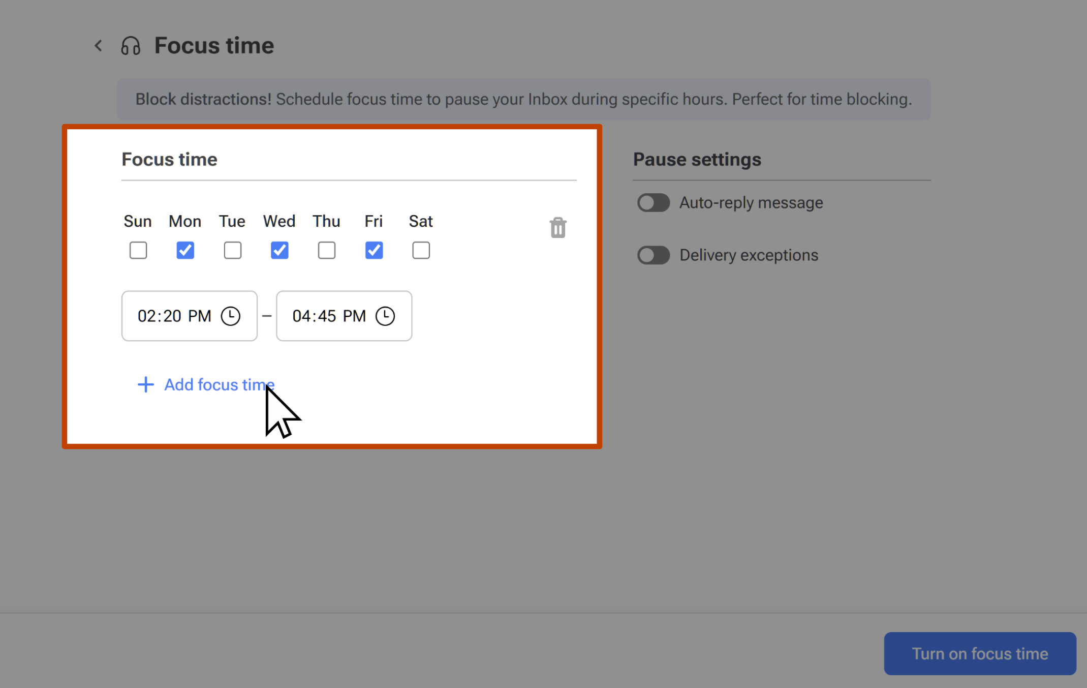 How to set up focus time with Inbox Pause - Boomerang for Outlook Help