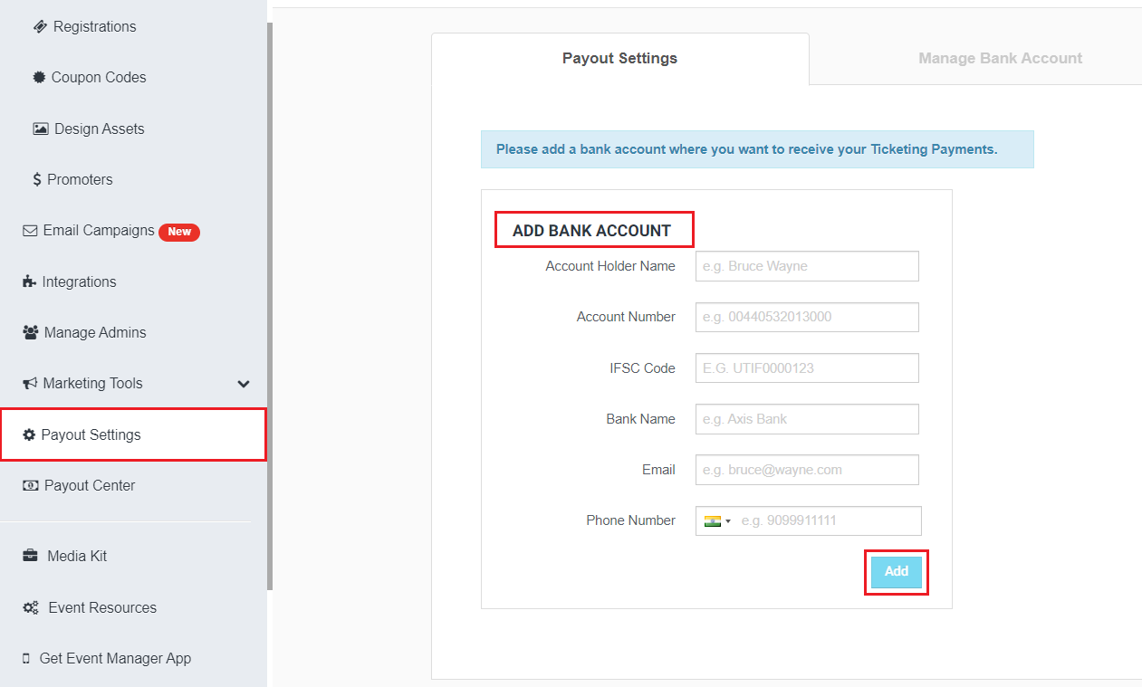 How to add bank account details? - Support Center | AllEvents.in