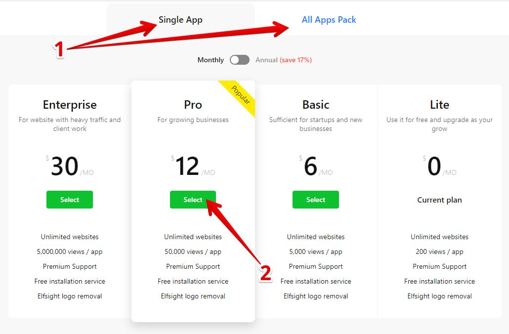 Upgrading your subscription plan in new dashboard - Elfsight Help Center