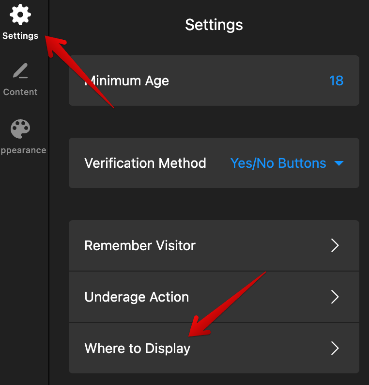 Selecting website pages for displaying your Age Verification widget - Elfsight Help Center