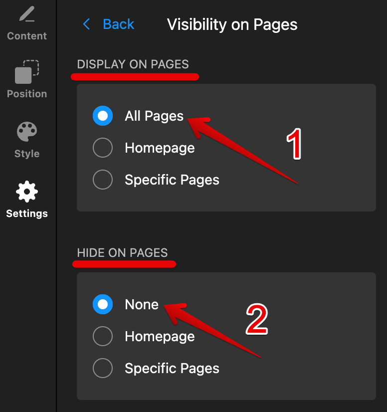 Selecting website pages for displaying your Age Verification widget ...
