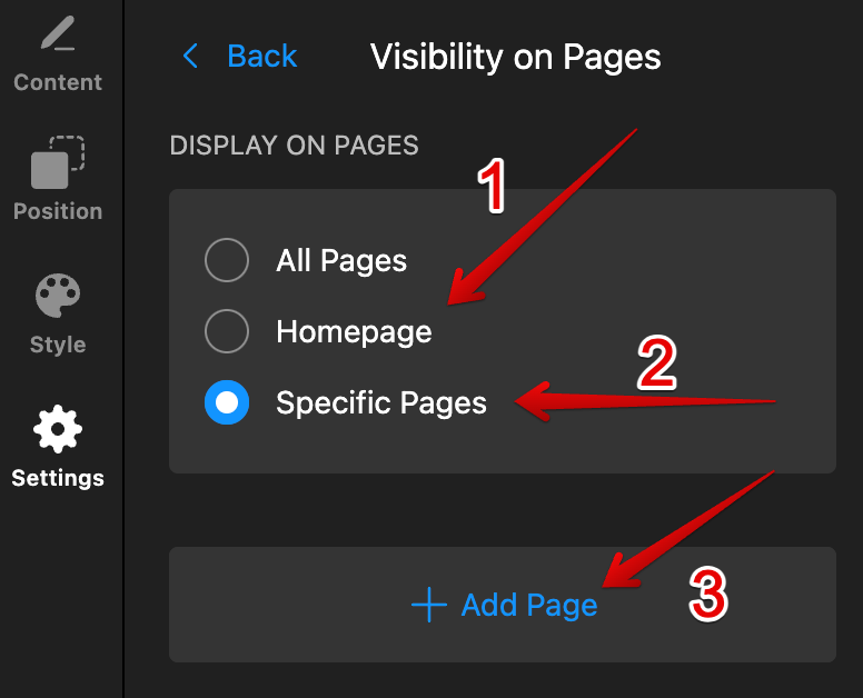 Selecting website pages for displaying your Age Verification widget ...