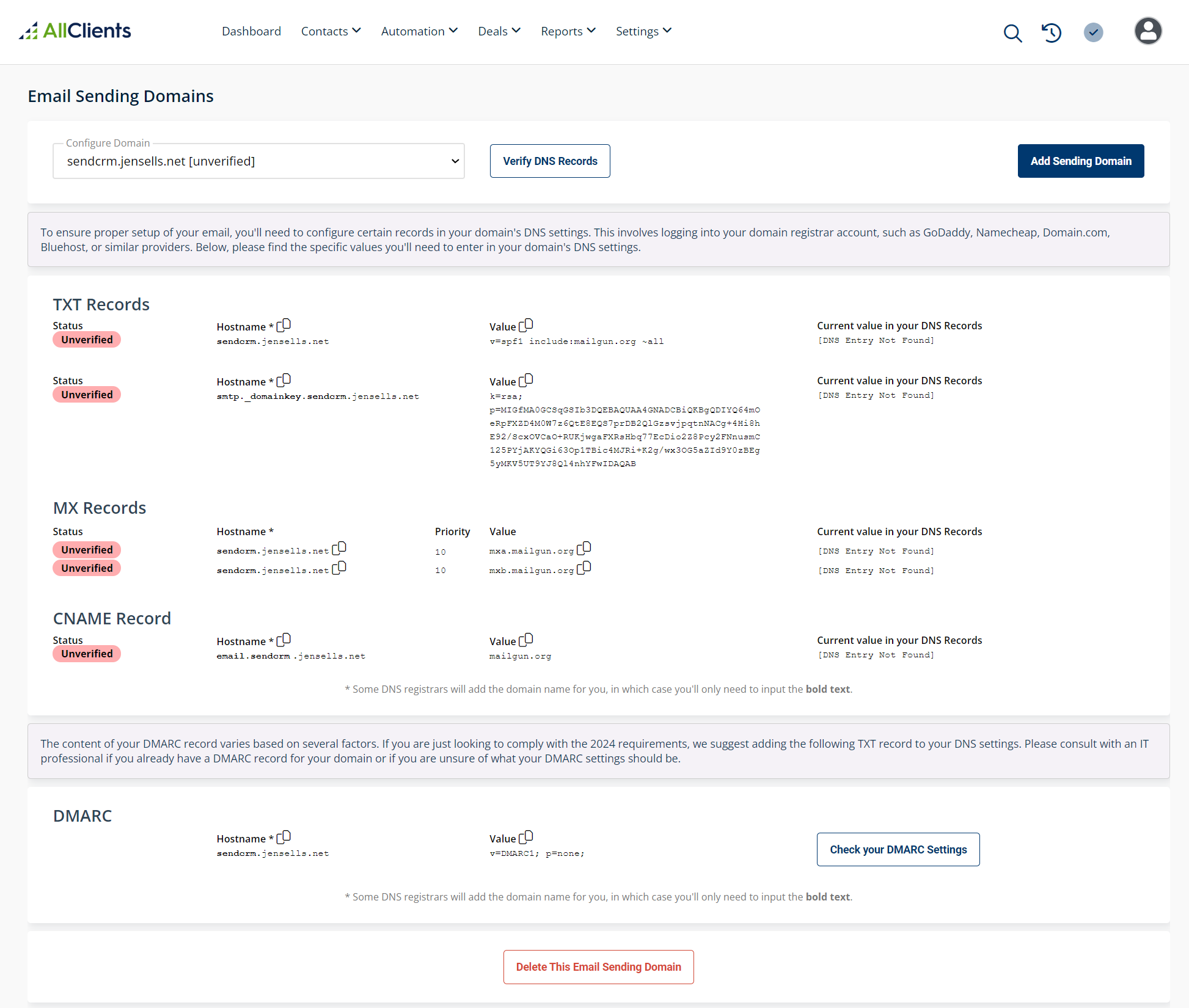 Setting up an Email Sending Domain - AllClients Knowledge Base
