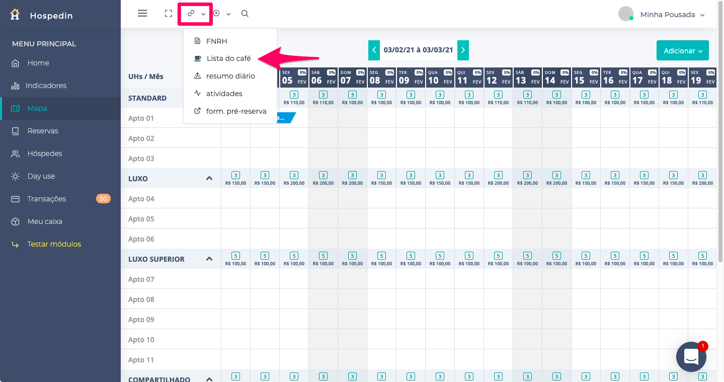 Como emitir a lista do café da manhã - Hospedin | Central de Ajuda