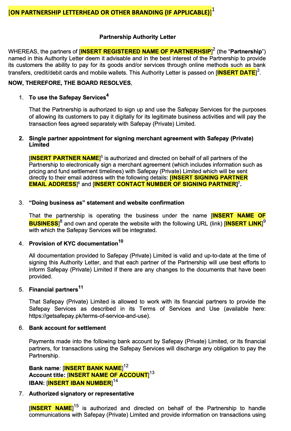 Example Partner Authority Letter - Safepay Knowledge Base