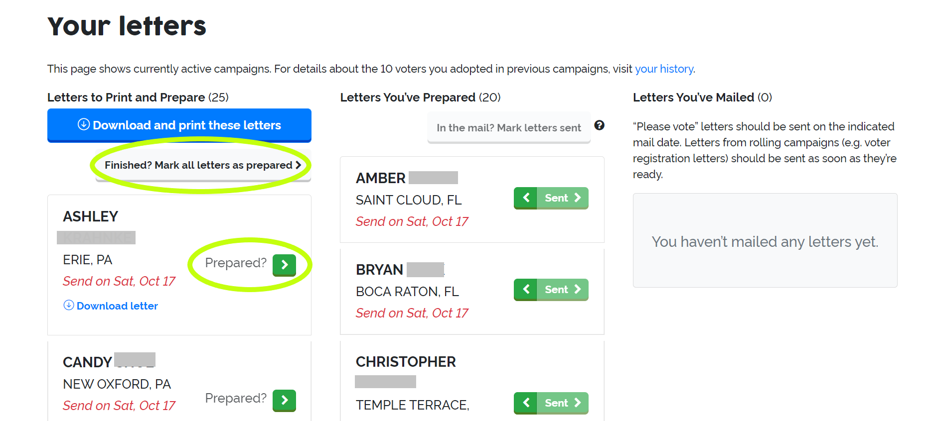 How do I indicate that I've written my letters? - Vote Forward Support