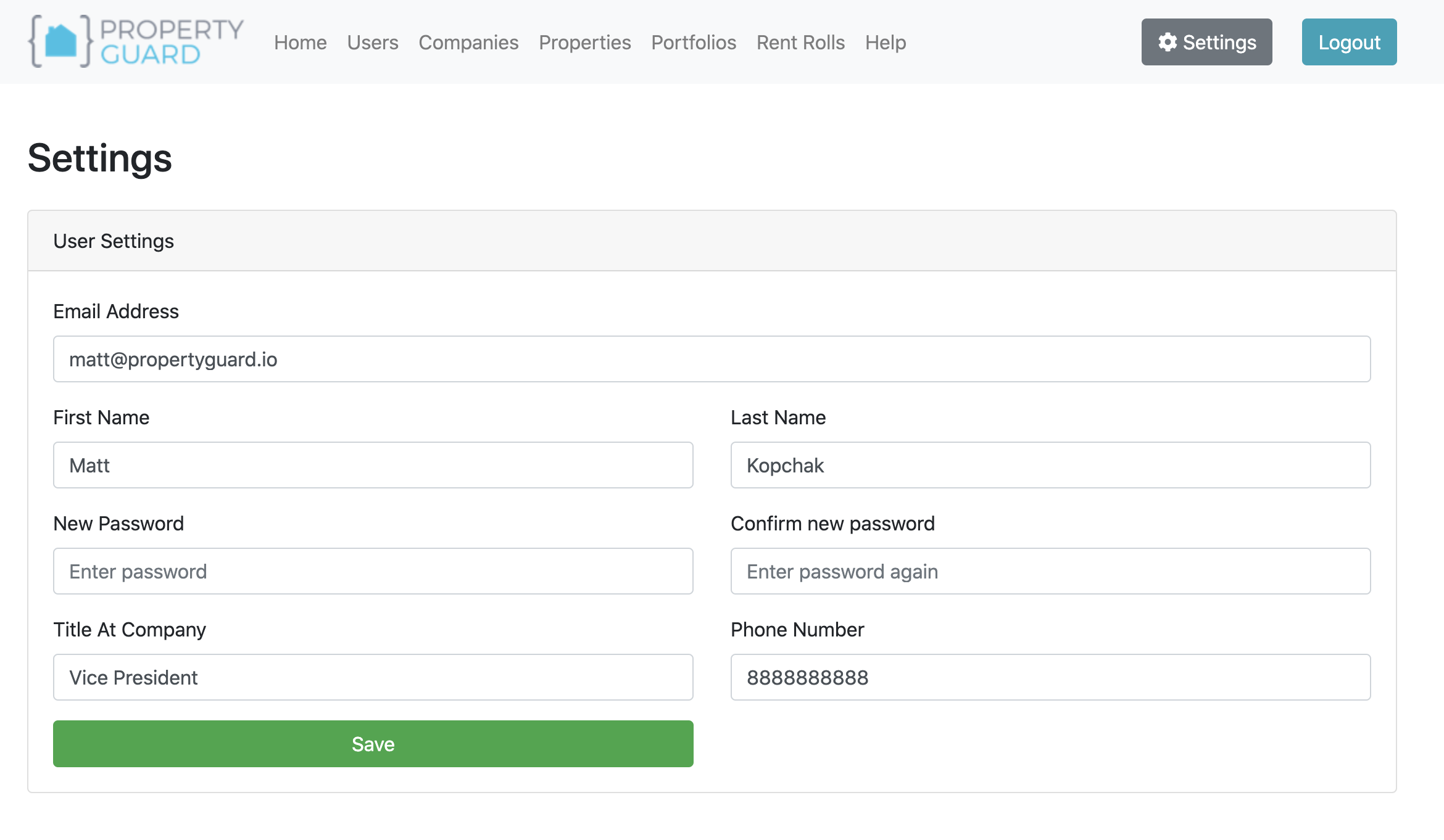 Settings - Property Guard Knowledge Base