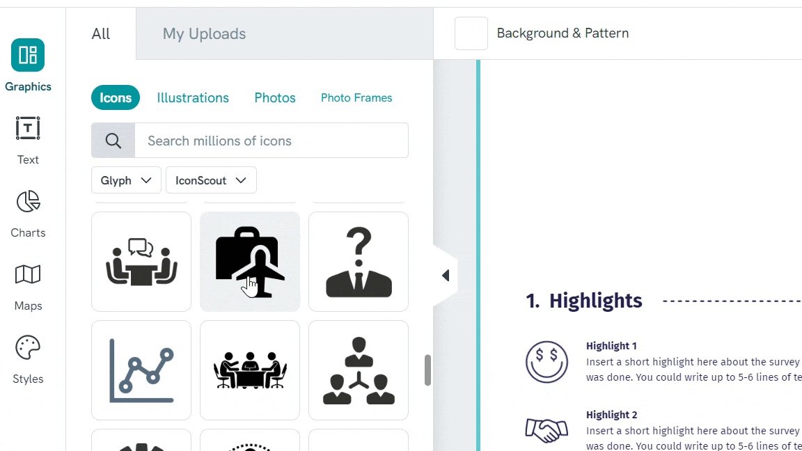 Adding Icons, Illustrations and Lines - Piktochart Knowledge Base
