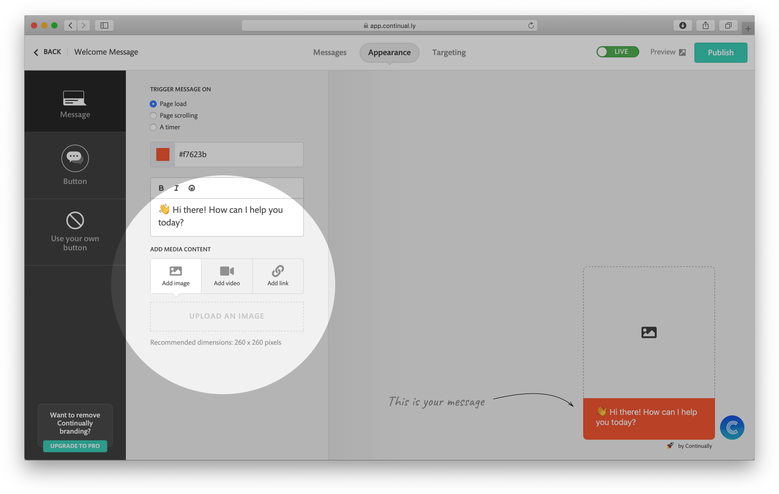Adding images and media to your welcome message - Continually Knowledge Base