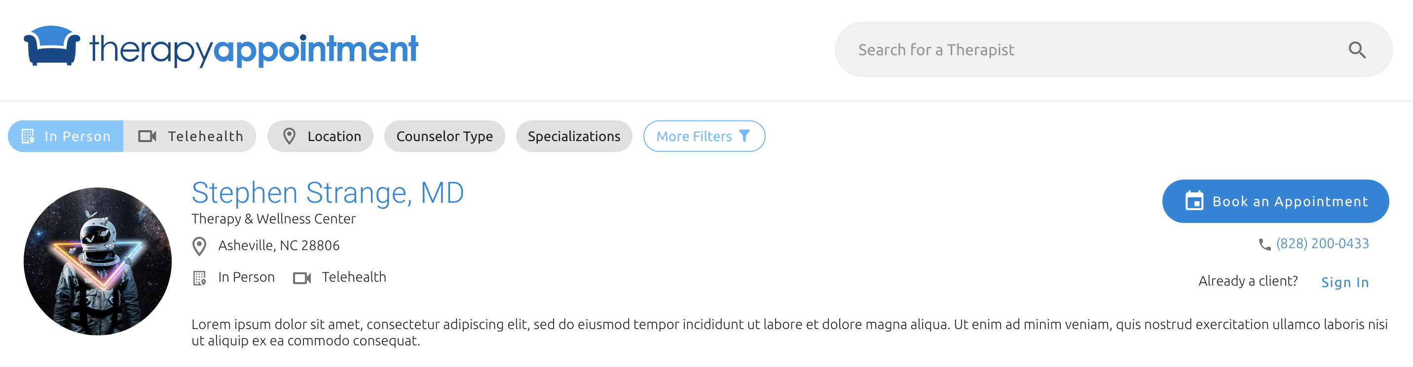 Client Find your Therapist - TherapyAppointment Support Center