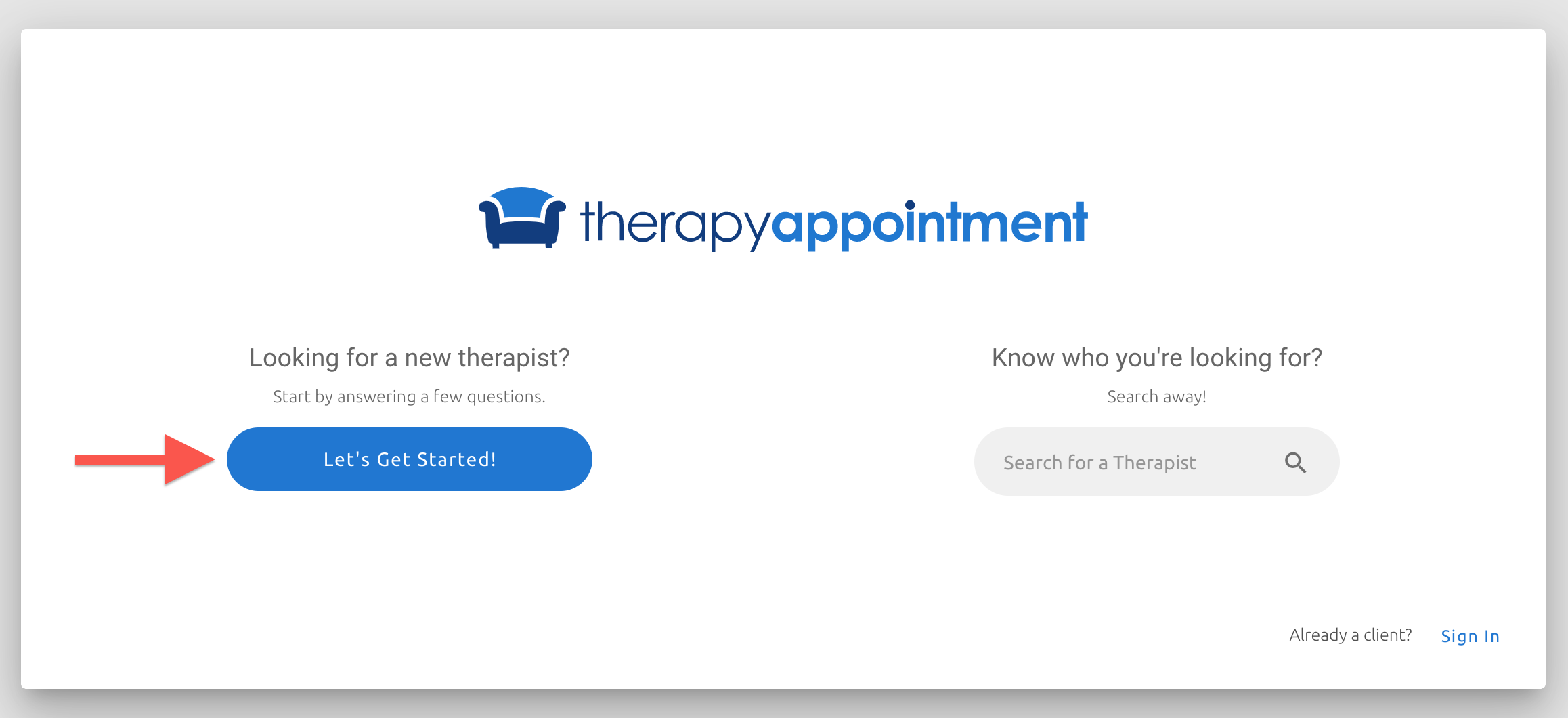 Client Find your Therapist - TherapyAppointment Support Center