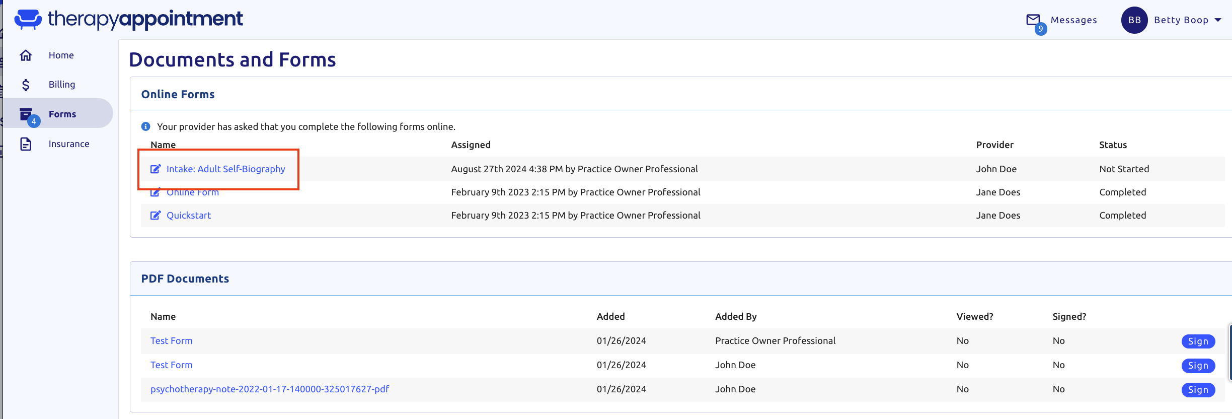 Client Self-Biography - TherapyAppointment Support Center
