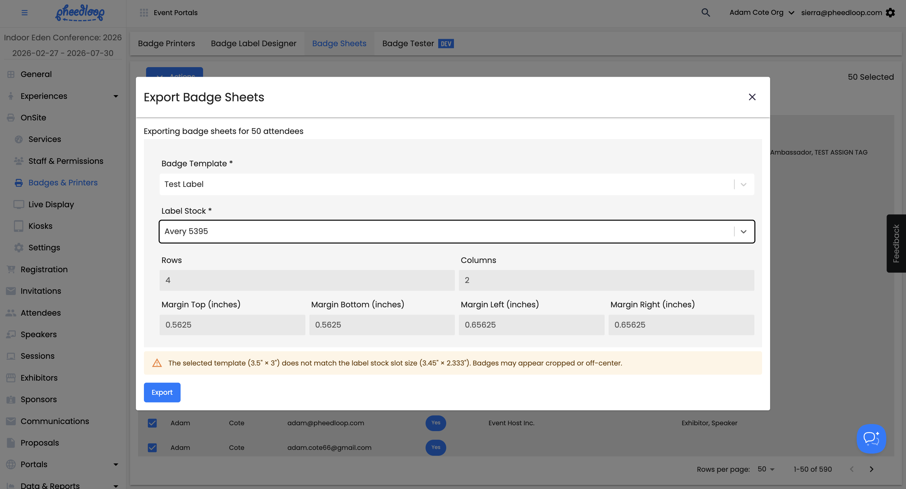 Exporting Badge Sheets - Onsite Operations Guides