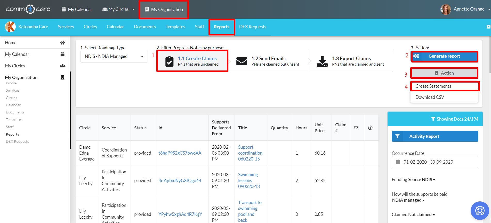 Claim Process for NDIS NDIA-Managed Clients in Comm.care - Comm.care
