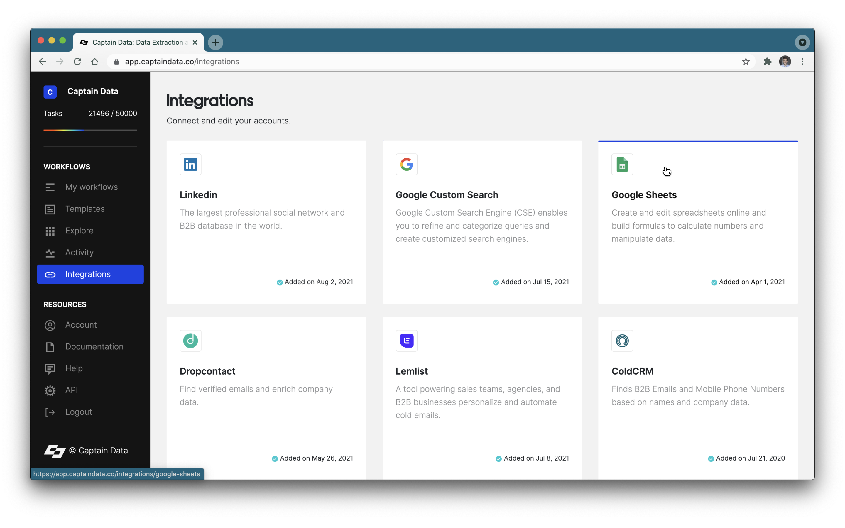 Connect Your Google Sheets Account Captain Data