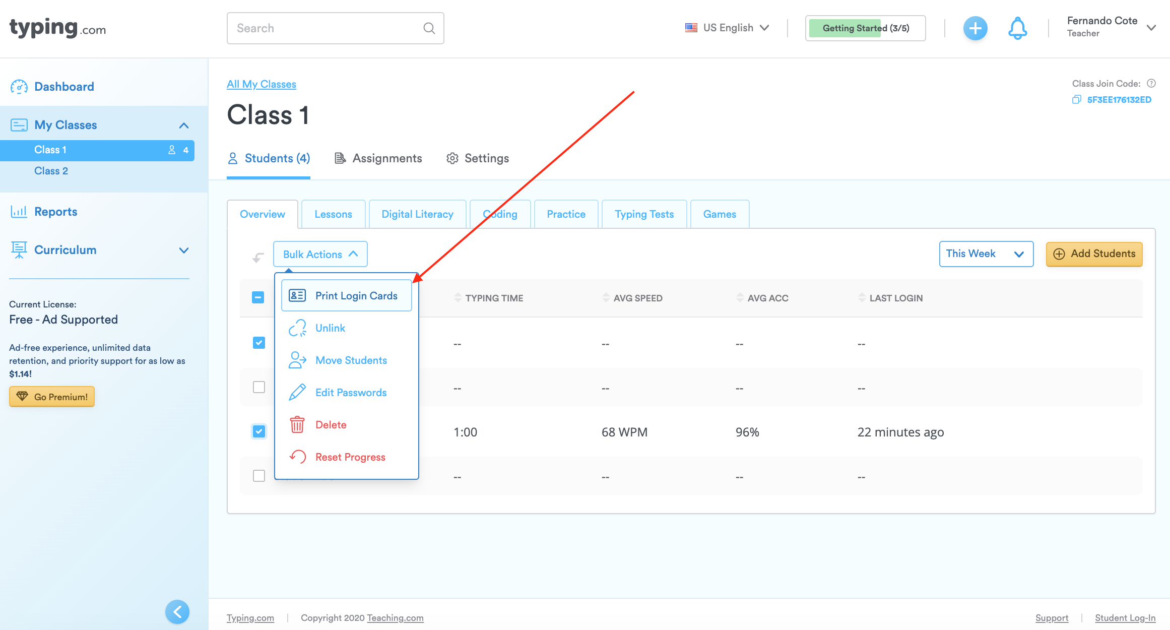 Print Login Cards (Teacher) - Typing.com