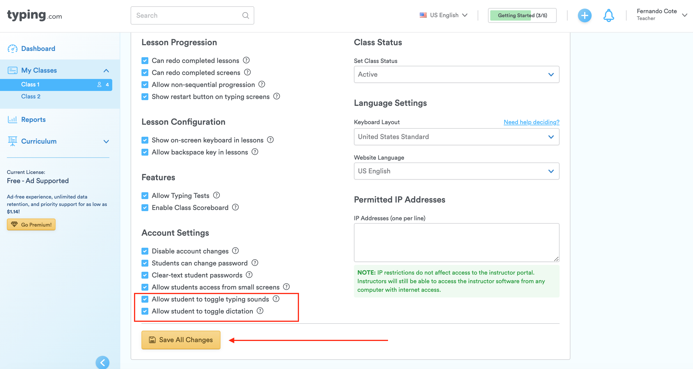 Dictation and Typing Sounds Options (Teacher NEW) - Typing.com