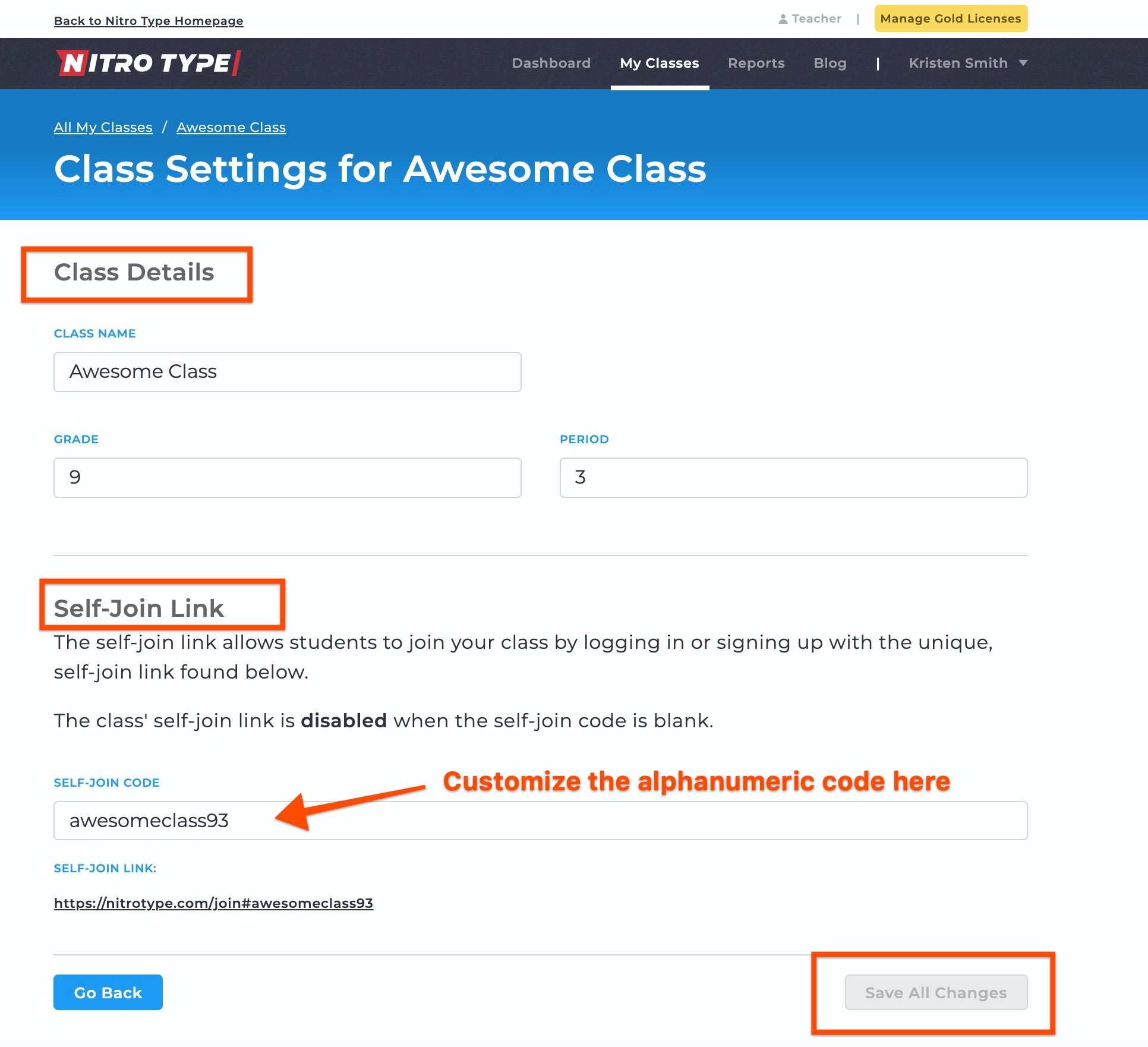 Edit Class Settings (Teacher) - Nitro Type