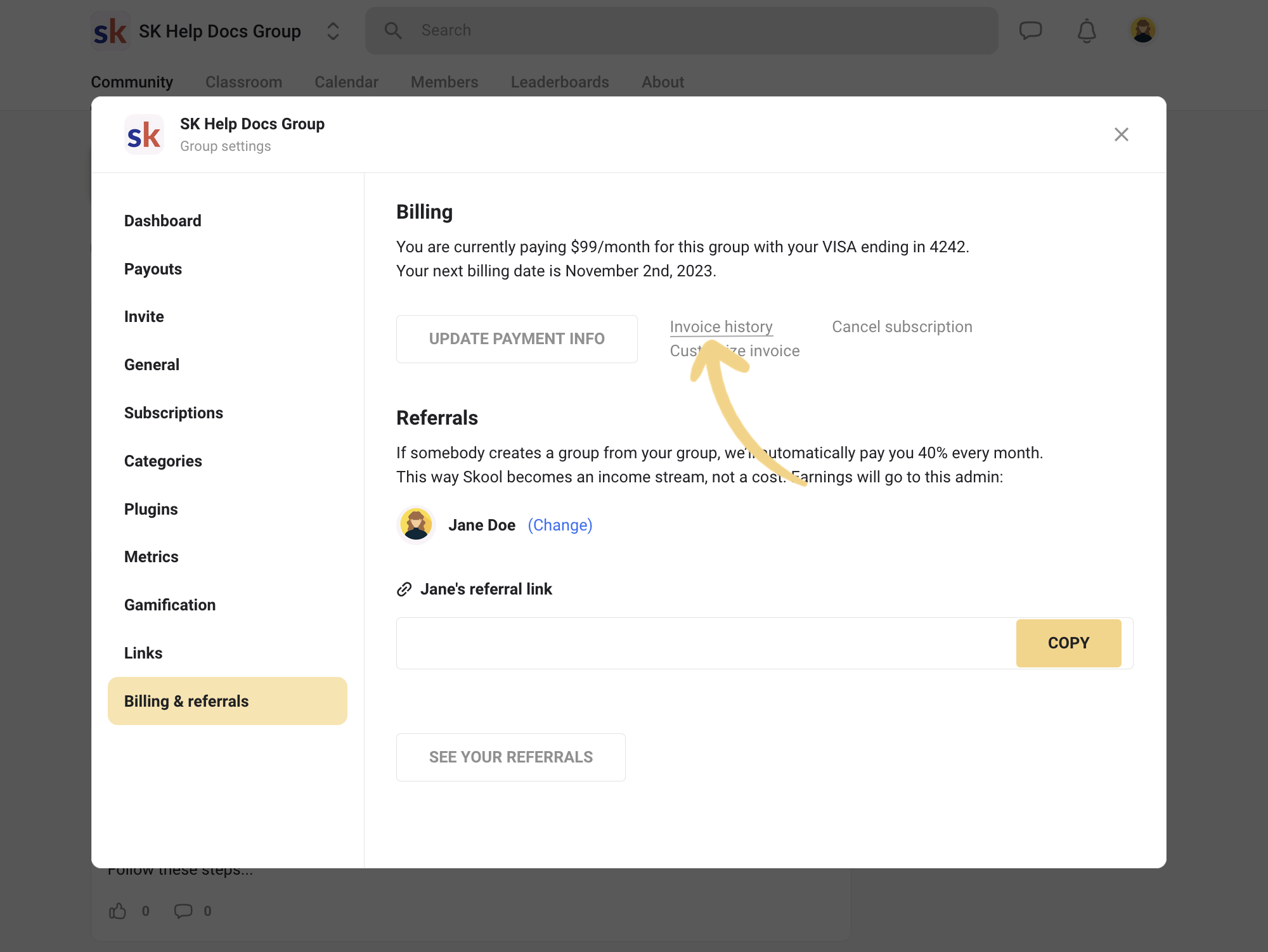 How to view my invoice history? - Skool Help Center