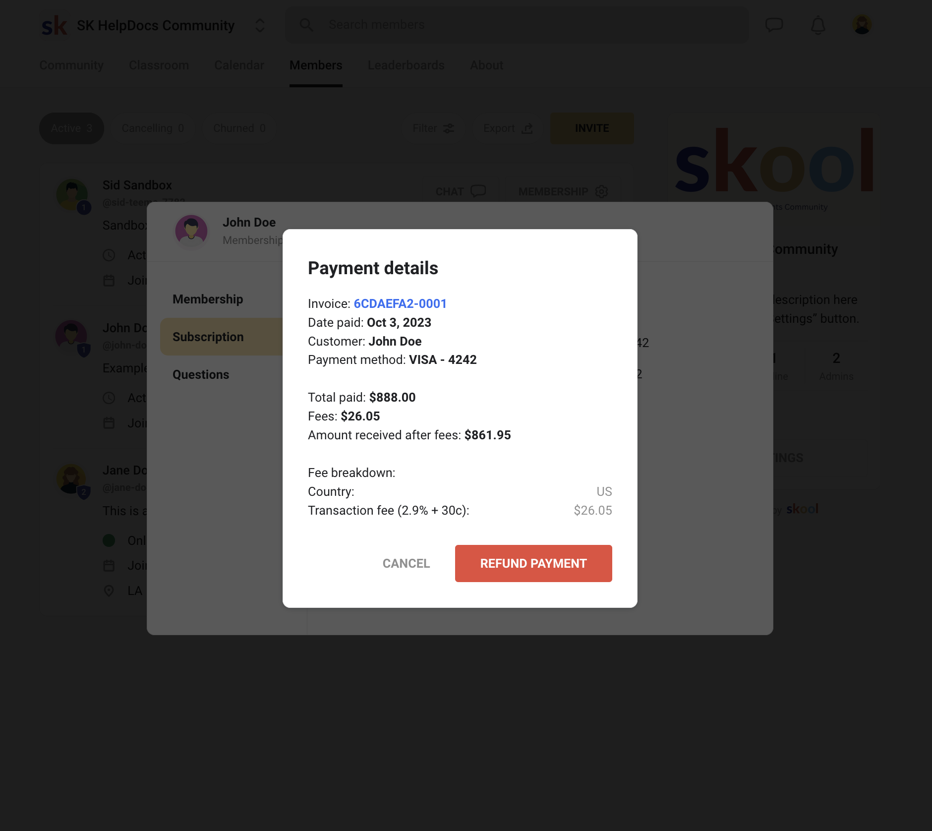 How to refund a member's payment? - Skool Help Center