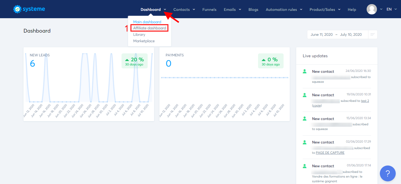 How to create an affiliate link from a systeme.io blog post - Help pages