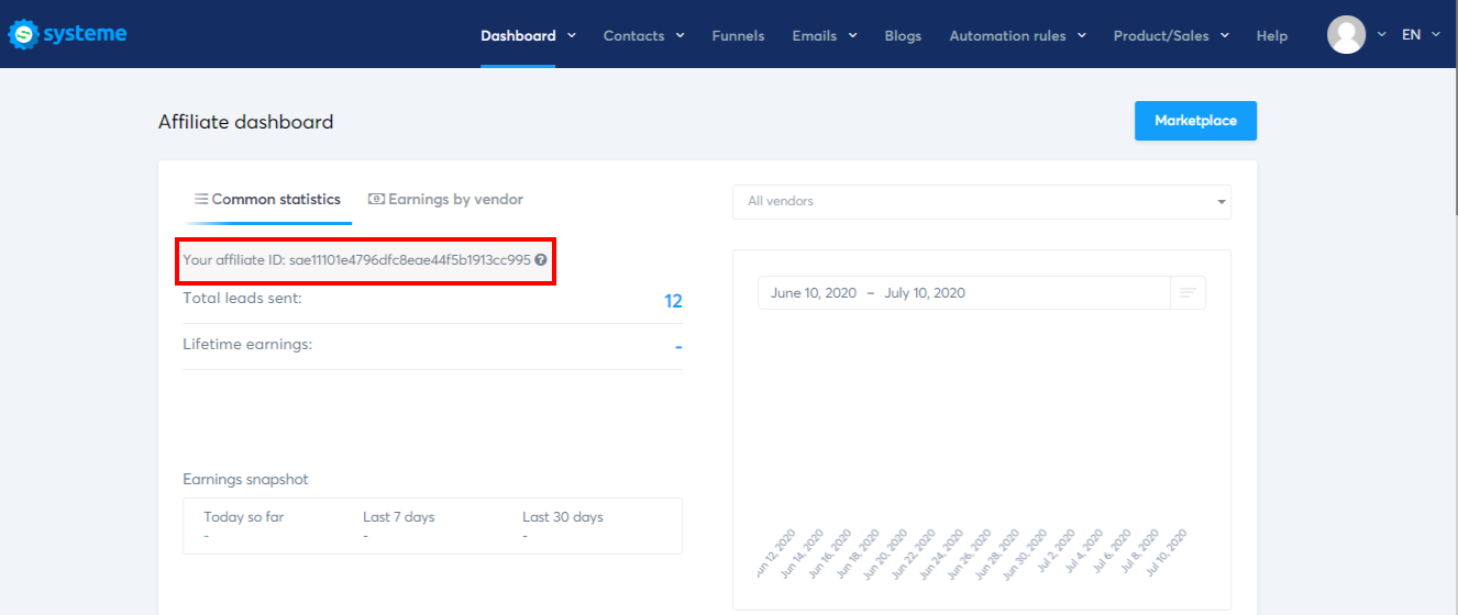 How to create an affiliate link from a systeme.io blog post - Help pages
