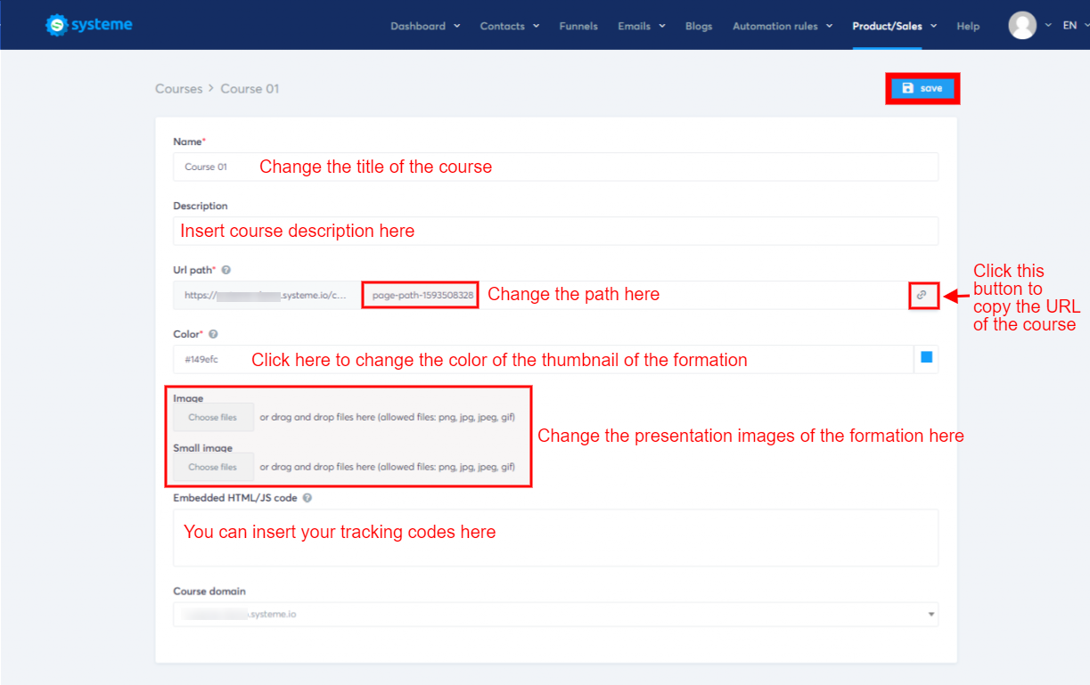 How to change course information - Help pages