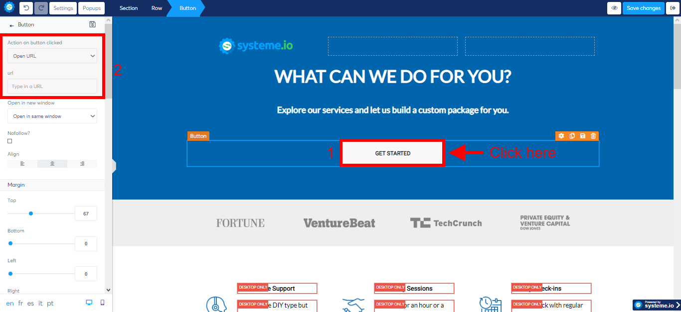 How to link between the pages of a funnel - Help pages