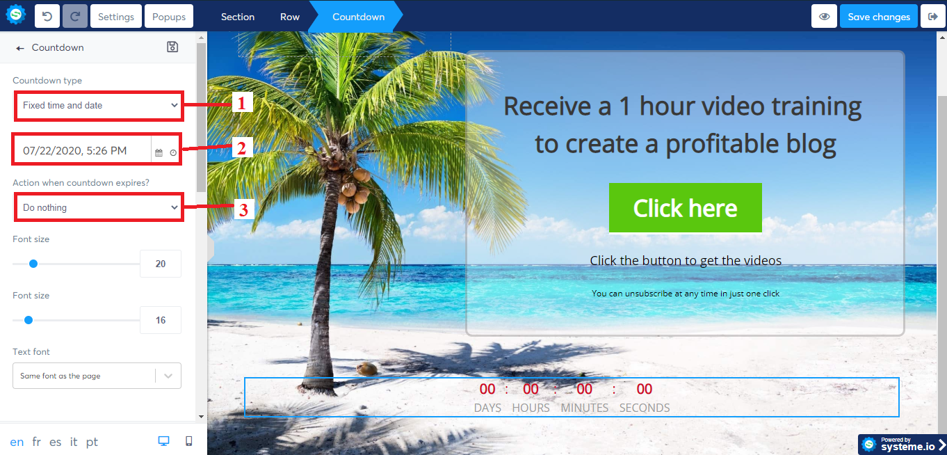 How to use the fixed time and date countdown timer - Help pages