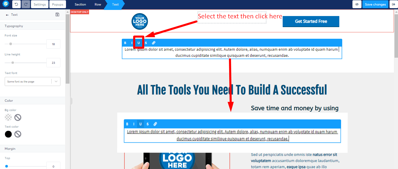 How to add and edit text - Help pages