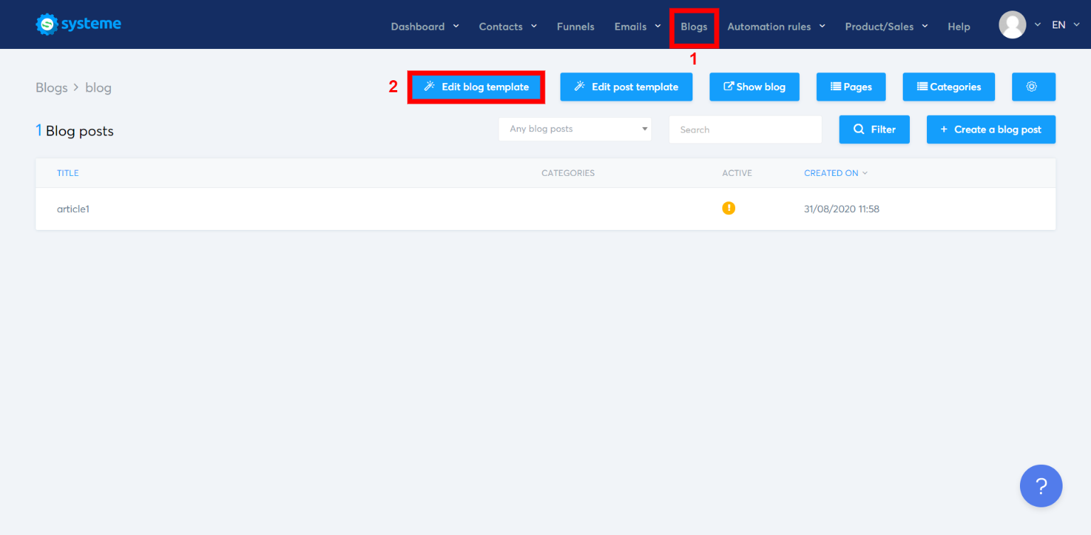 How to create a blog menu - Help pages