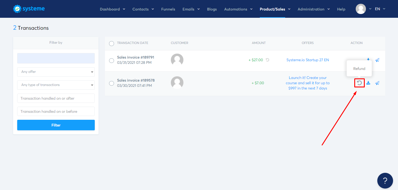 How to refund a customer - Help pages