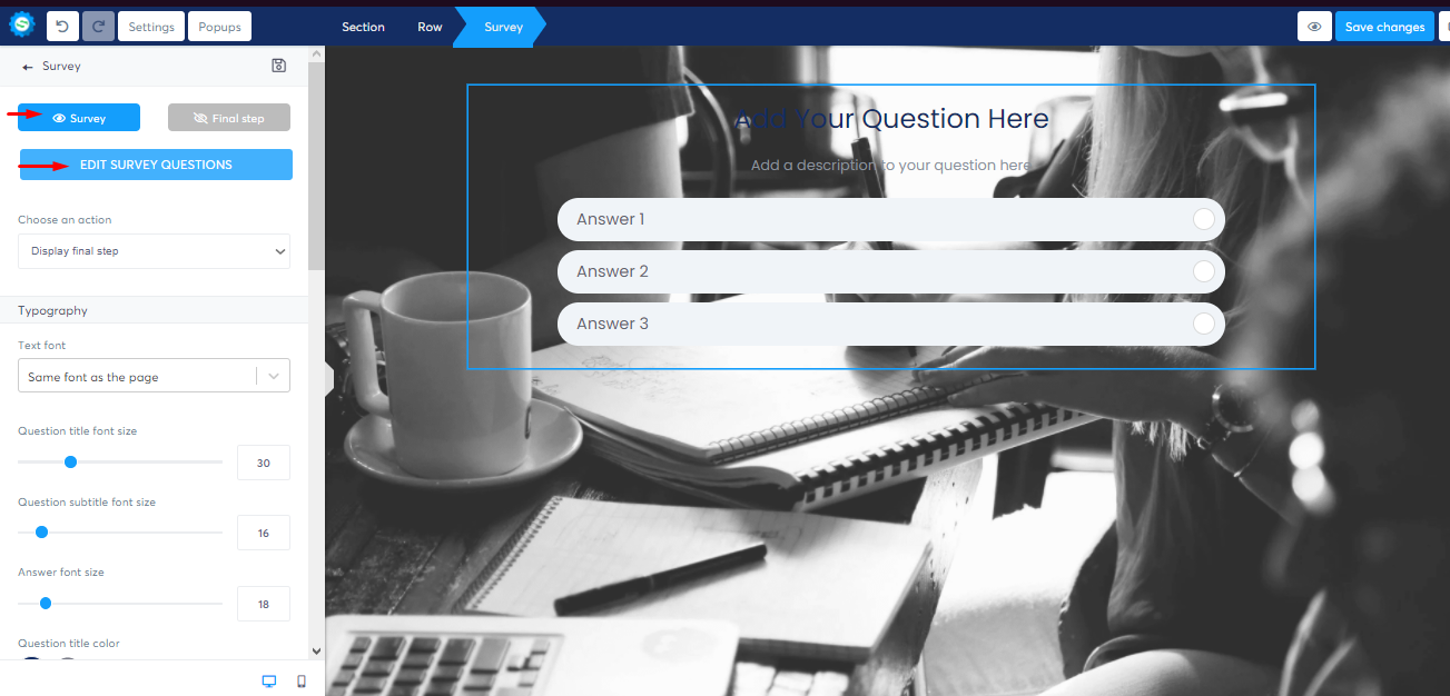 How to create a quiz using the survey element - Help pages