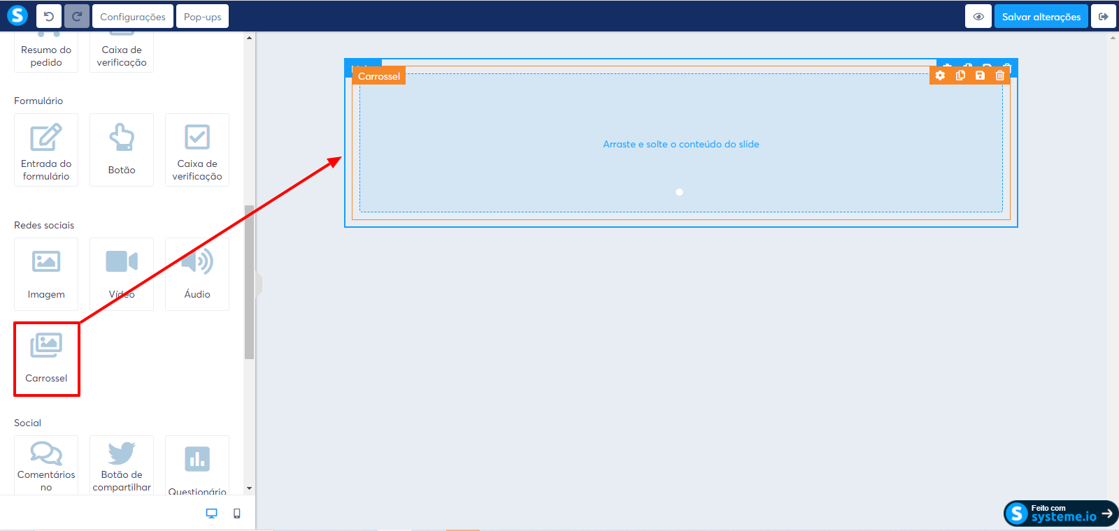 Como usar o elemento Carrossel - Ajuda