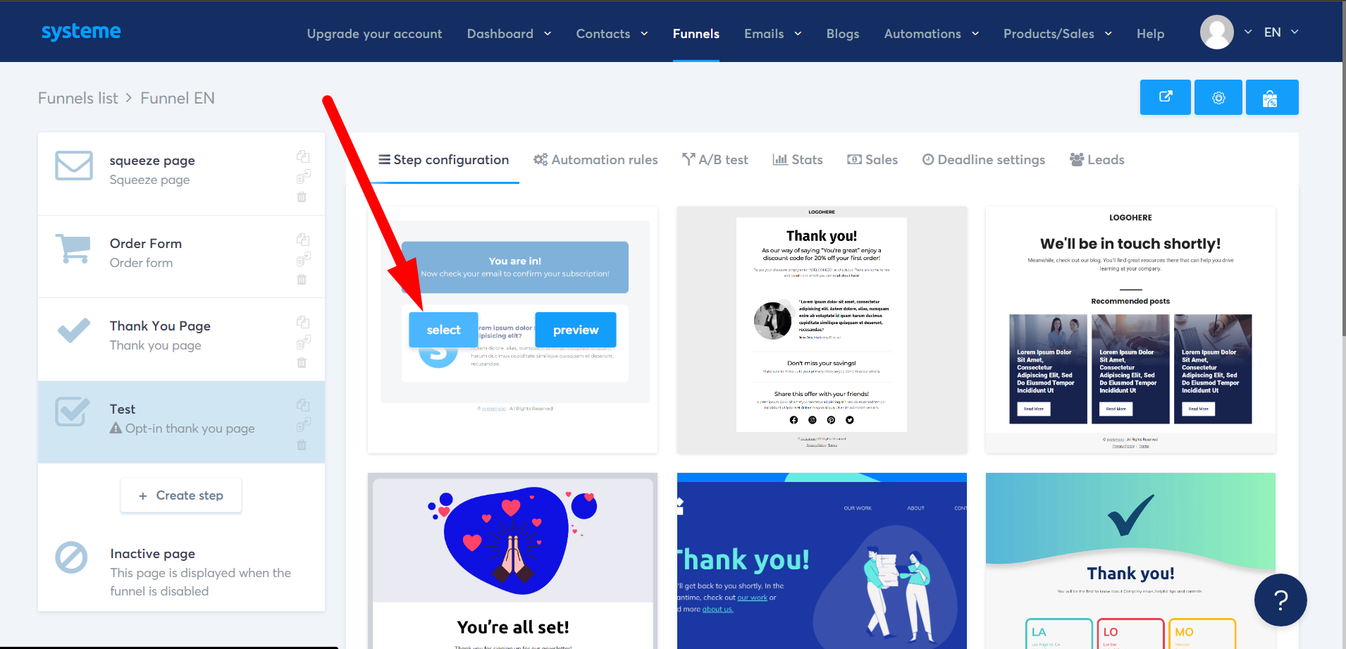How to create a thank you page - Help pages
