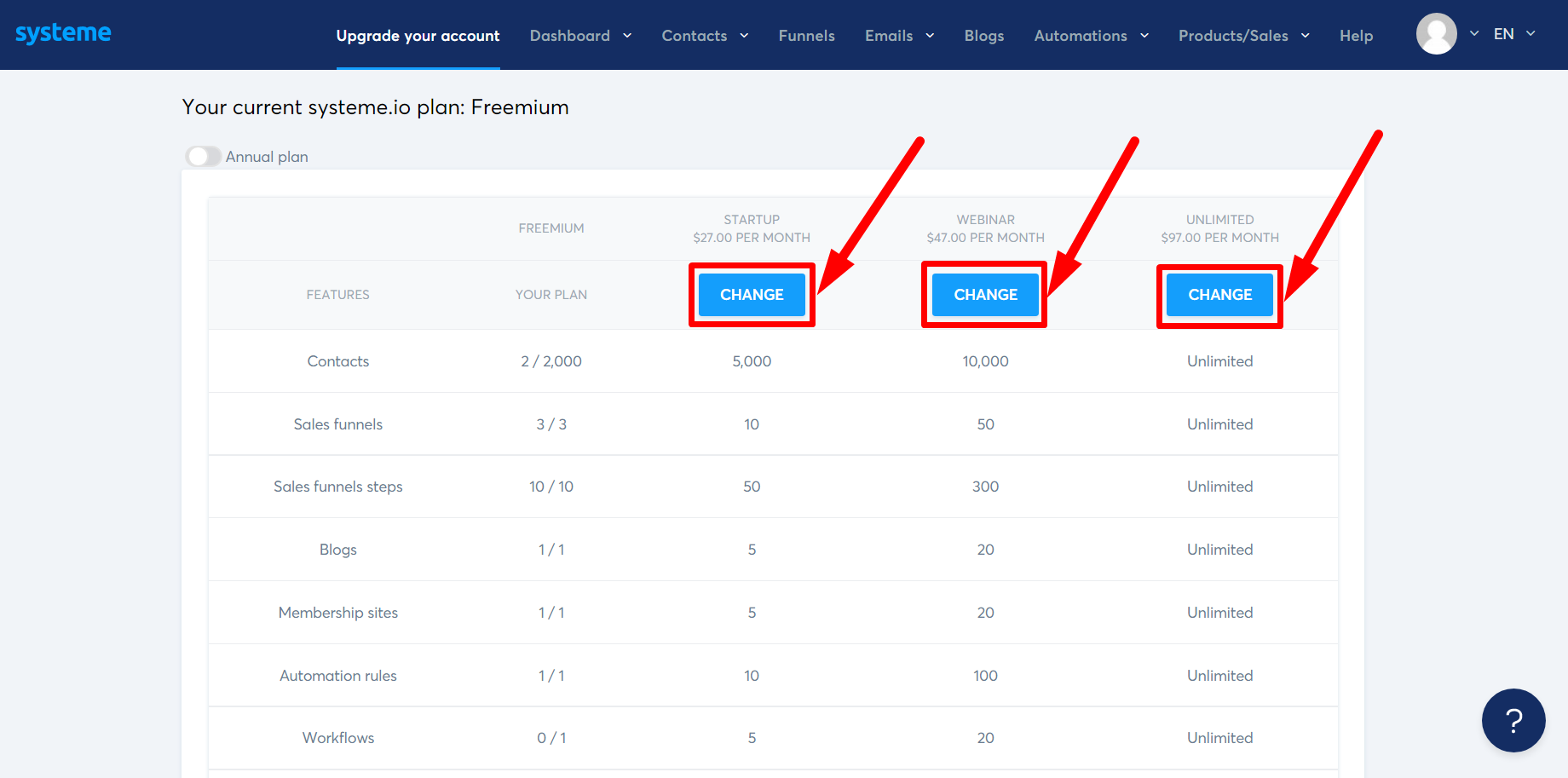 How systeme.io subscription plans are moderated - Help pages