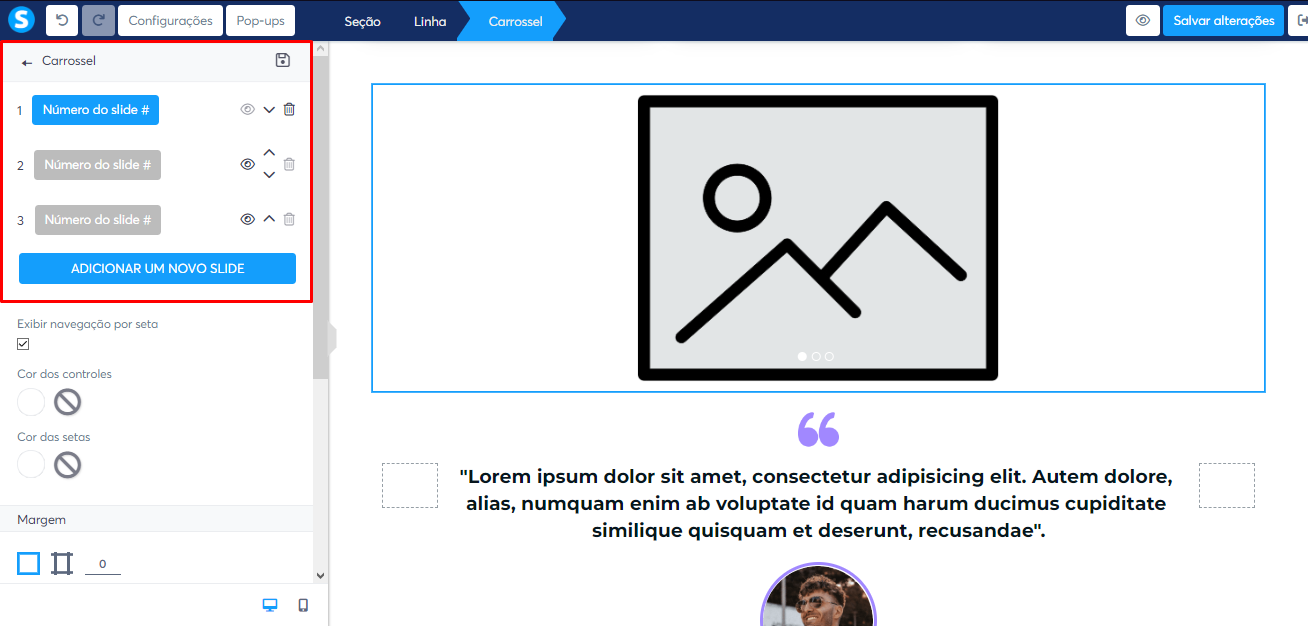 Como usar o elemento Carrossel - Ajuda