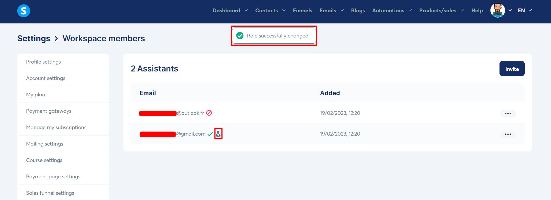 How to invite an assistant to your systeme.io account - Help pages