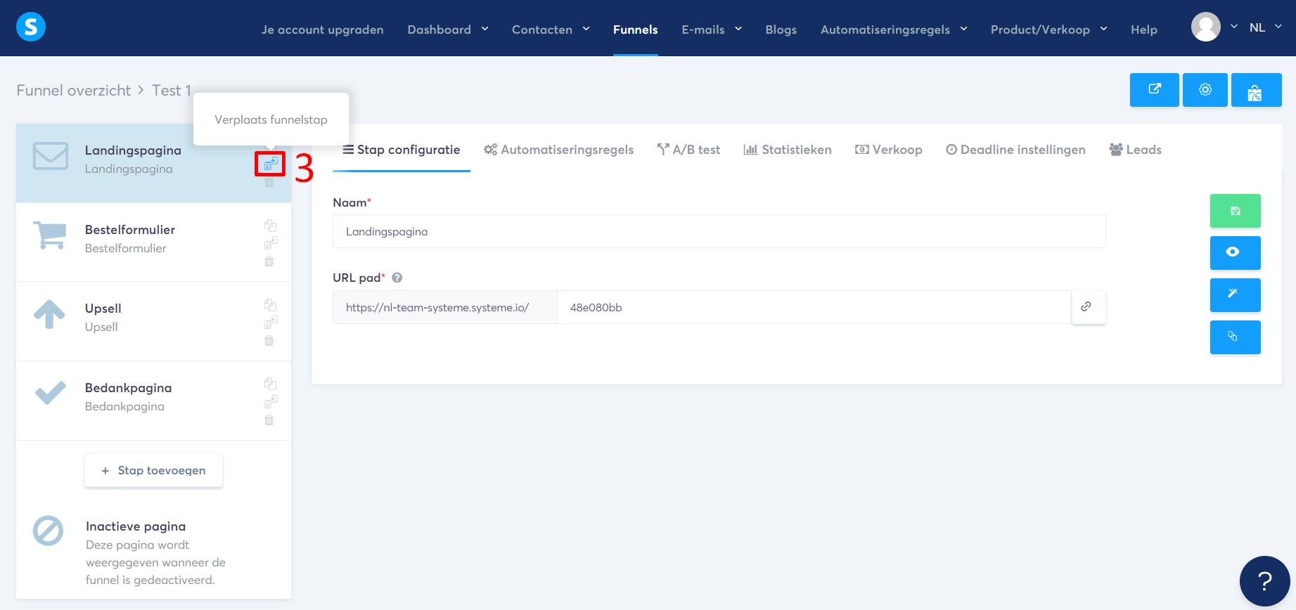Verplaats, dupliceer en verwijder een pagina van je verkoopfunnel - Help-pagina's