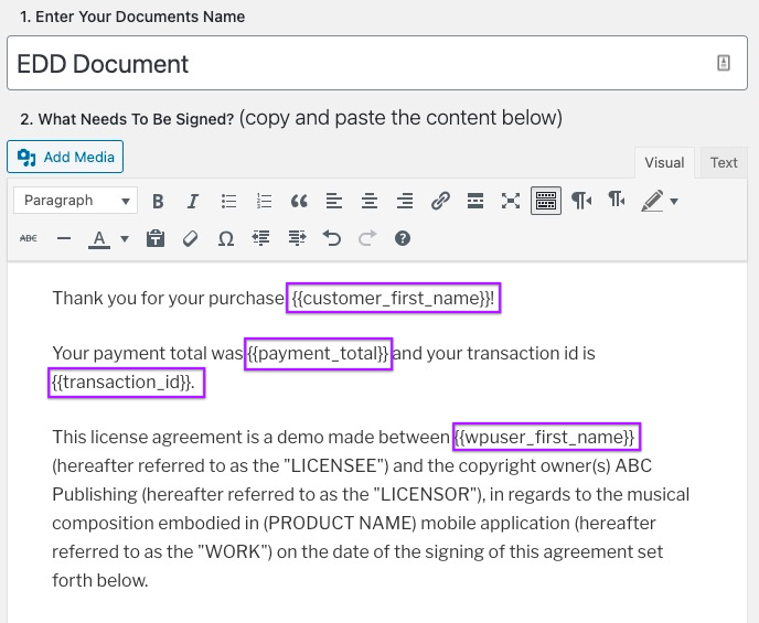 How to Insert Easy Digital Downloads Data into a Contract Workflow - WP E-Signature Docs