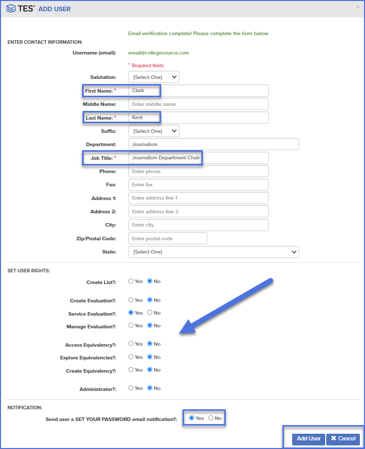 Creating a New User Account in TES - TES Support Center