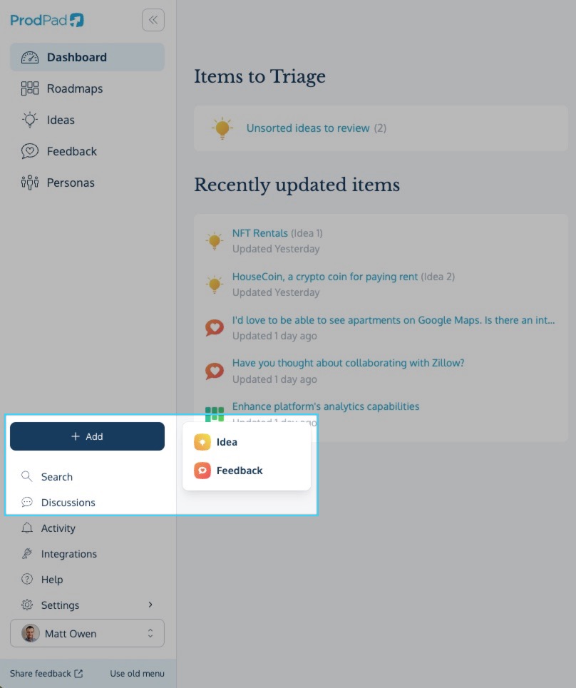 Introducing ProdPad's new navigation bar! - ProdPad Help
