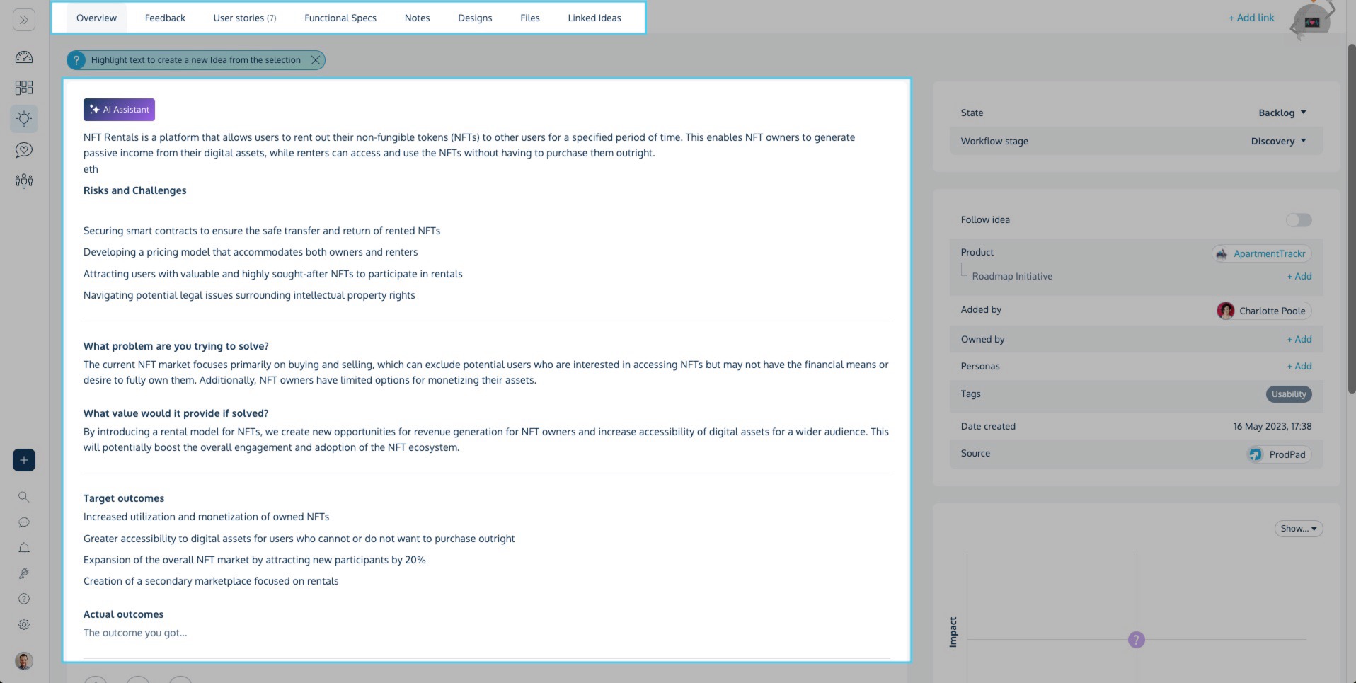 Adding Sections to Ideas - ProdPad Help