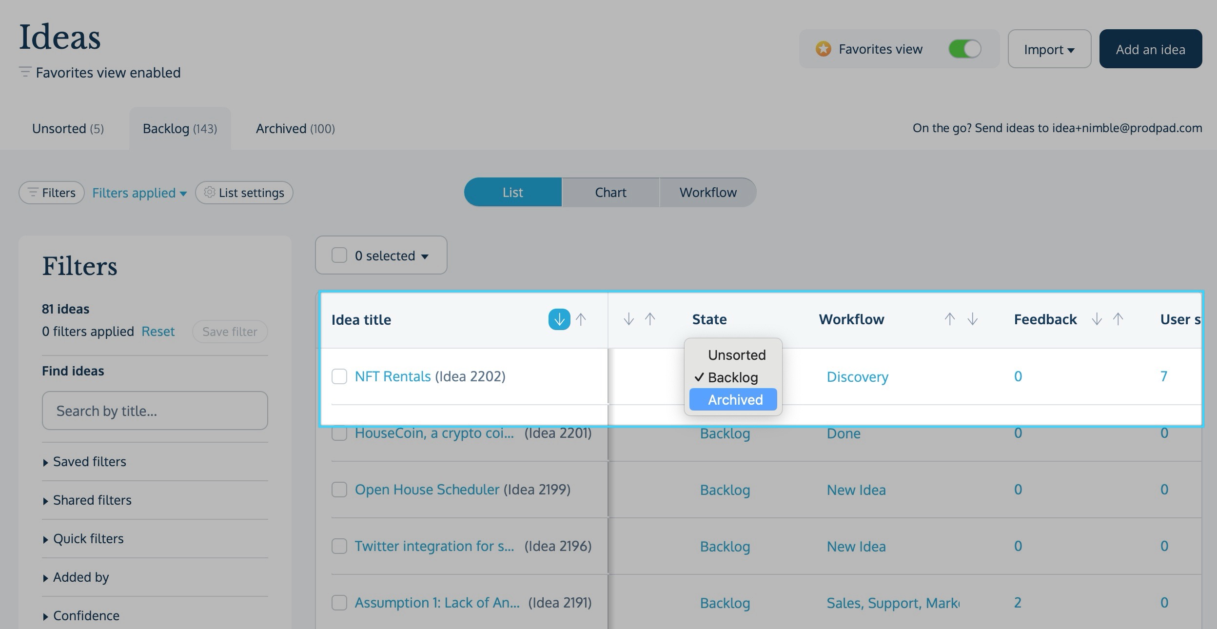 Archive and Delete Ideas - ProdPad Help