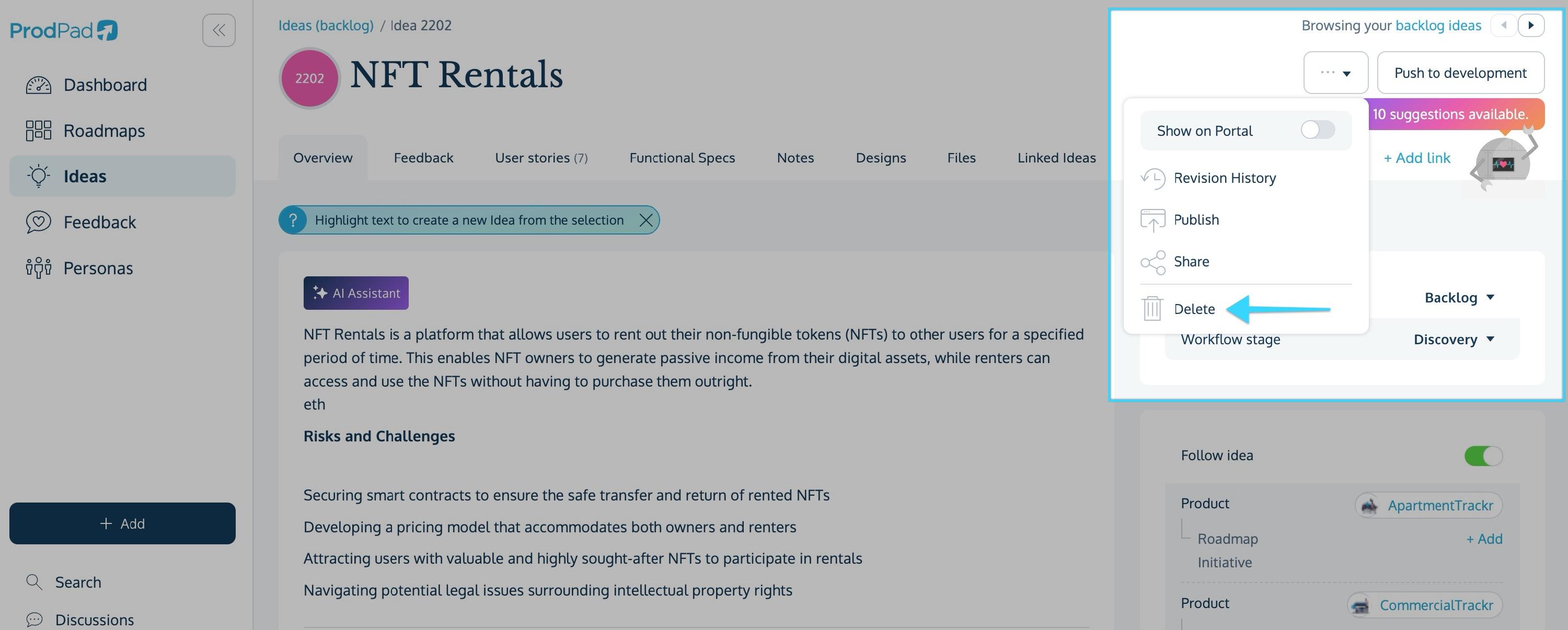 Archive and Delete Ideas - ProdPad Help