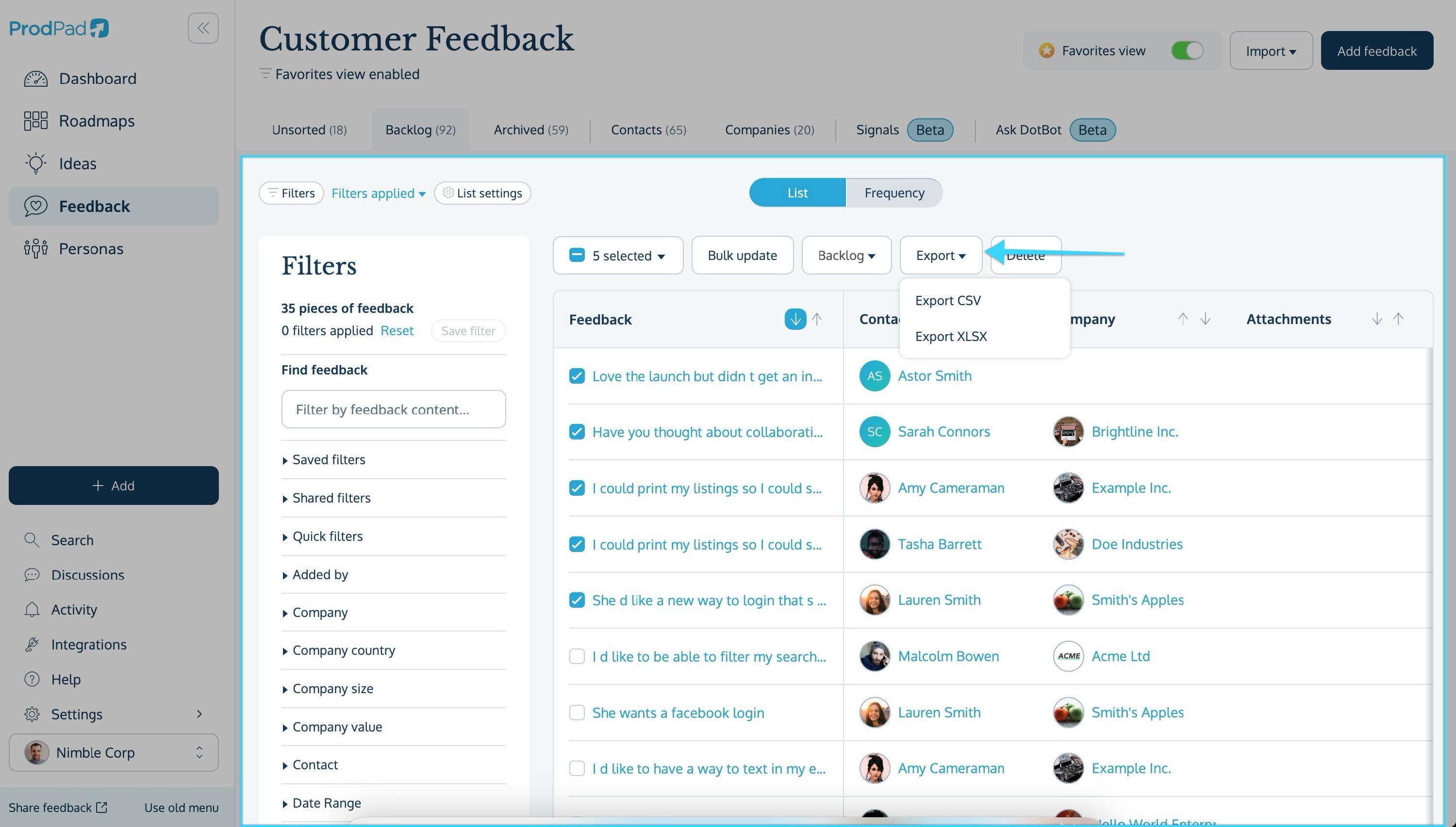 Export Data - ProdPad Help